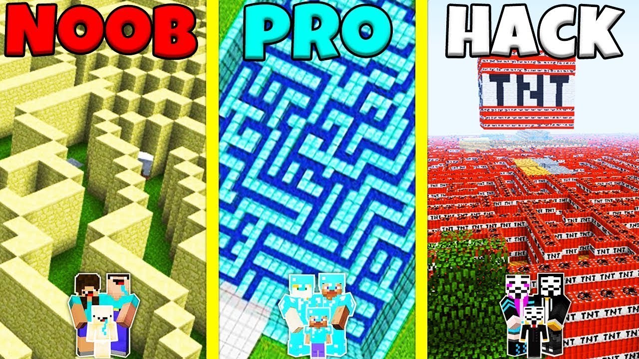 Minecraft Battle: NOOB vs PRO vs HACKER: FAMILY MAZE BUILD CHALLENGE ...