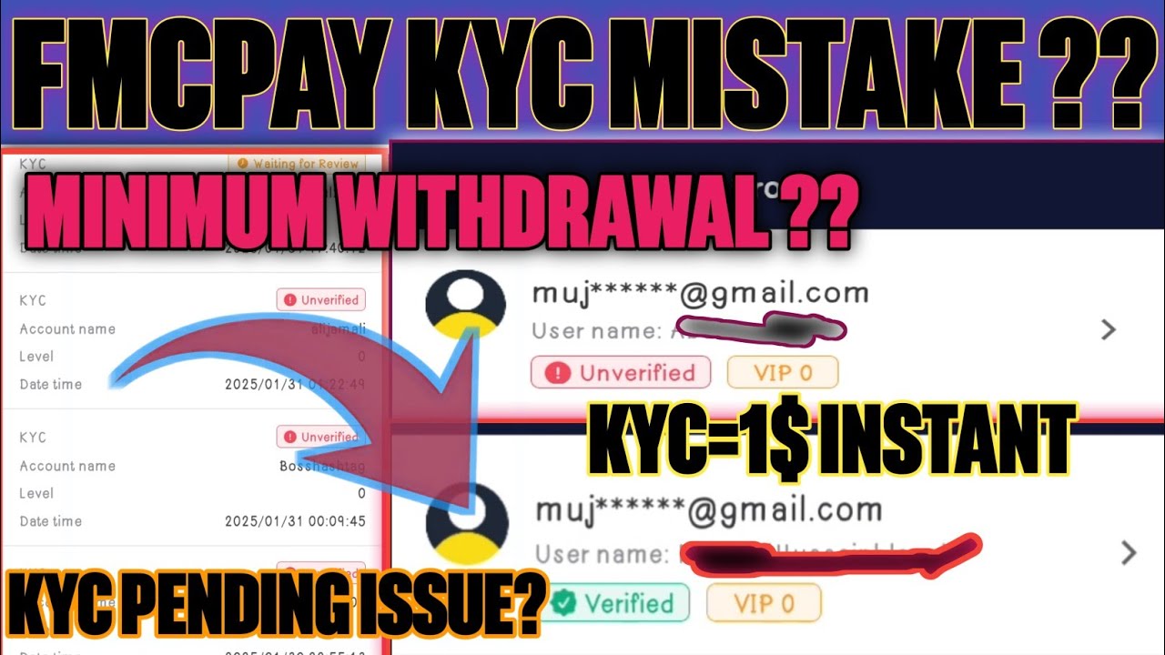 fmcpay kyc problem||Fmcpay Kyc =1$ instant||Kyc Pending Issue||Minimum withdrawal - YouTube