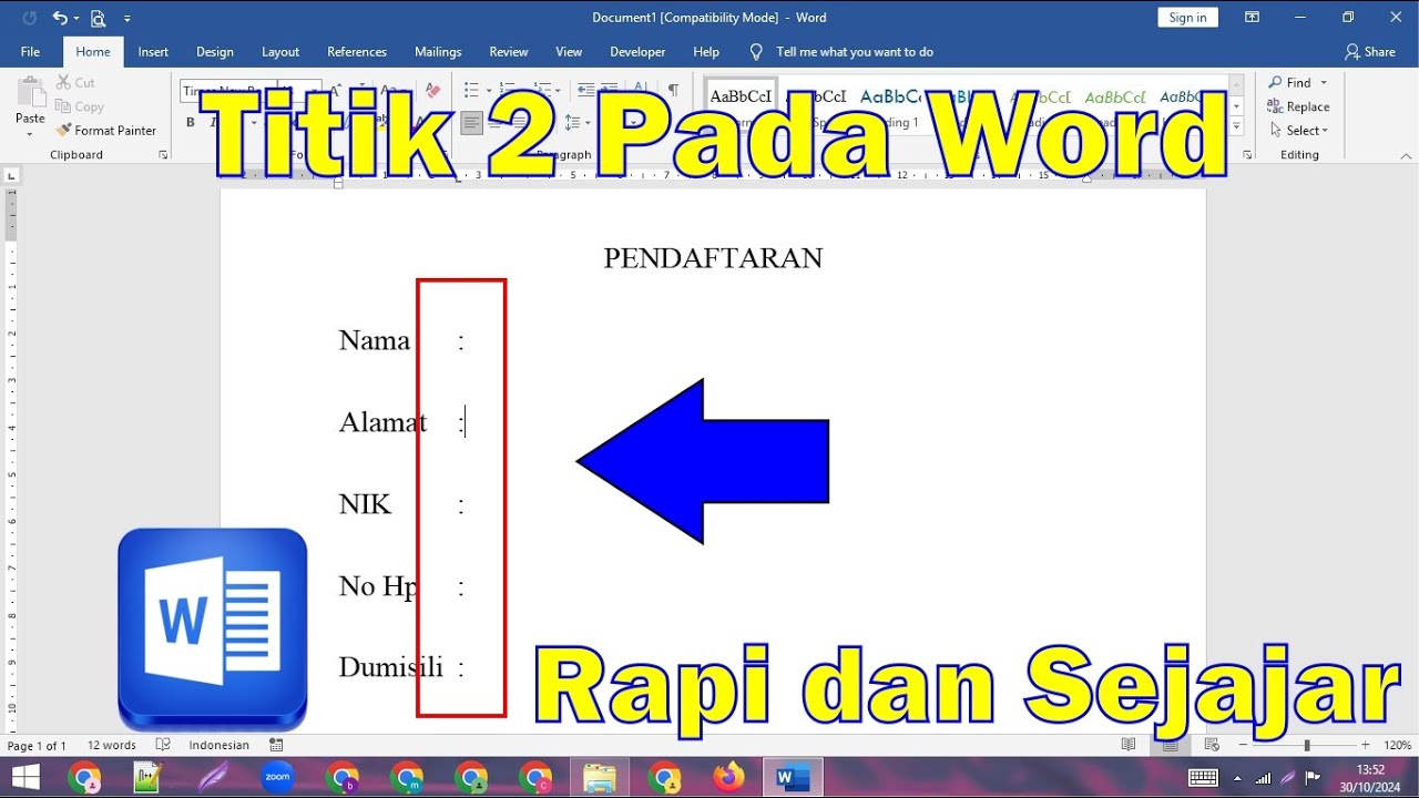 Cara Membuat Titik Dua Sejajar di Microsoft Word - YouTube