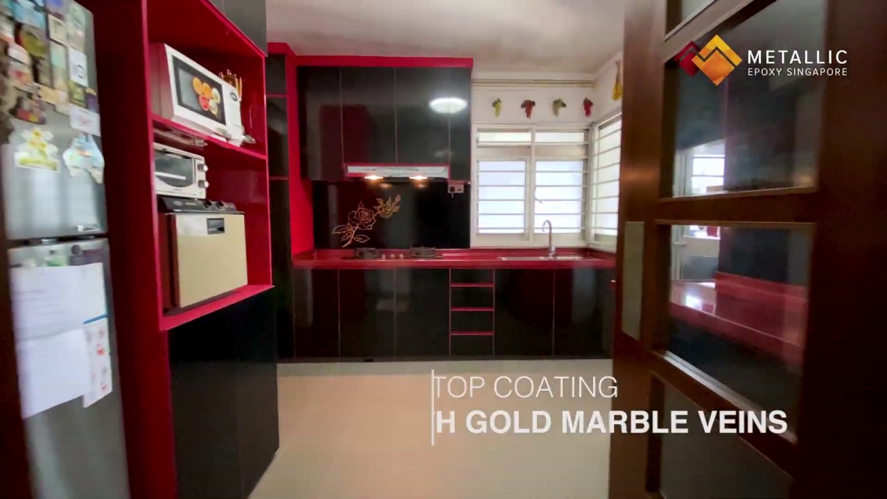 Metallic Epoxy Countertop Design (Metallic Deep Red with Gold Marble ...