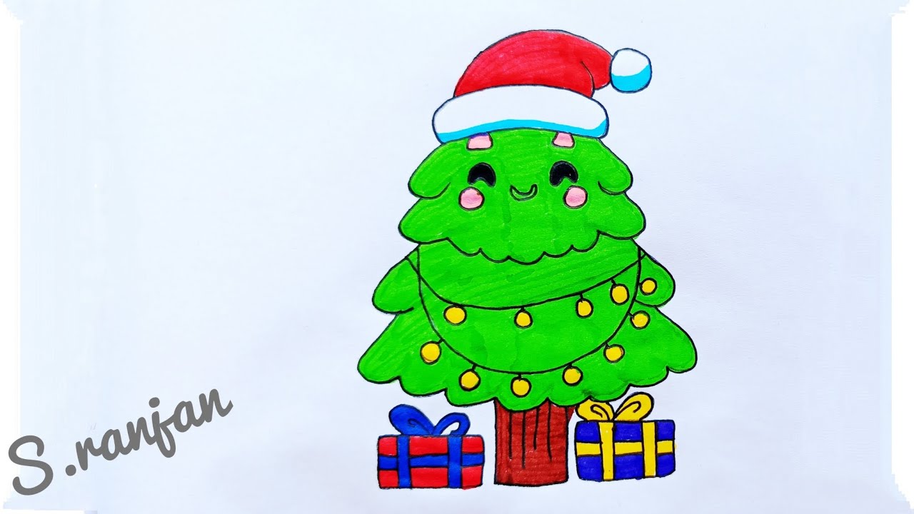 Cute Christmas Tree Drawing 🎄🎅 | Easy Christmas Drawing | How to Draw a ...