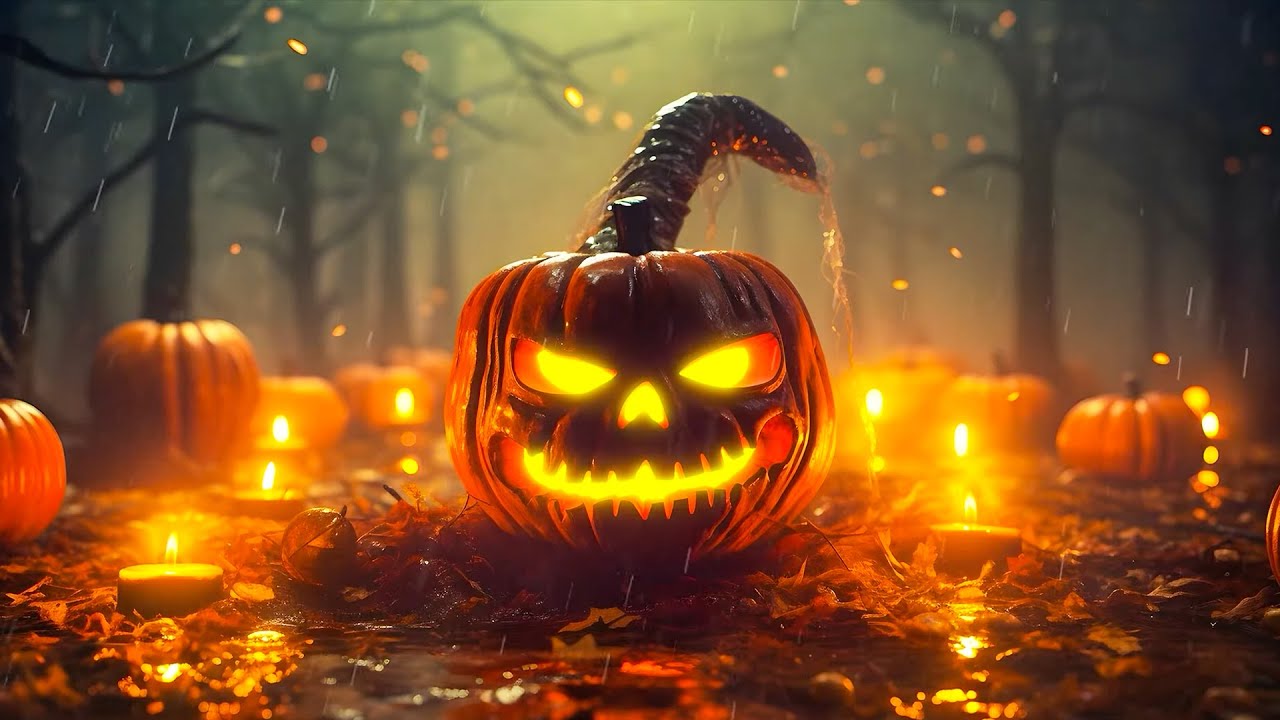 Autumn Forest Halloween Ambience with Relaxing Heavy Rain 🎃👻 Night ...