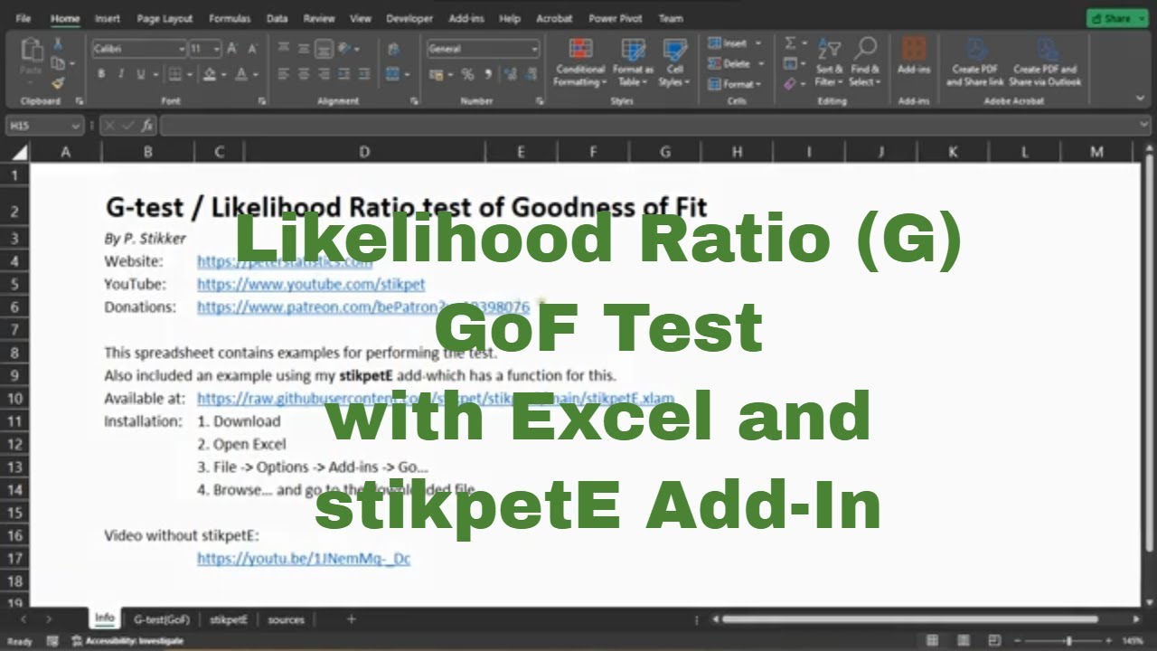 Excel - G test of Goodness of Fit with stikpetE - YouTube