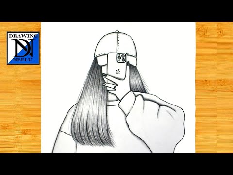 A Girl Taking A Selfie - Pencil Sketch For Beginners || Hidden face drawing || Girl Drawing Easy