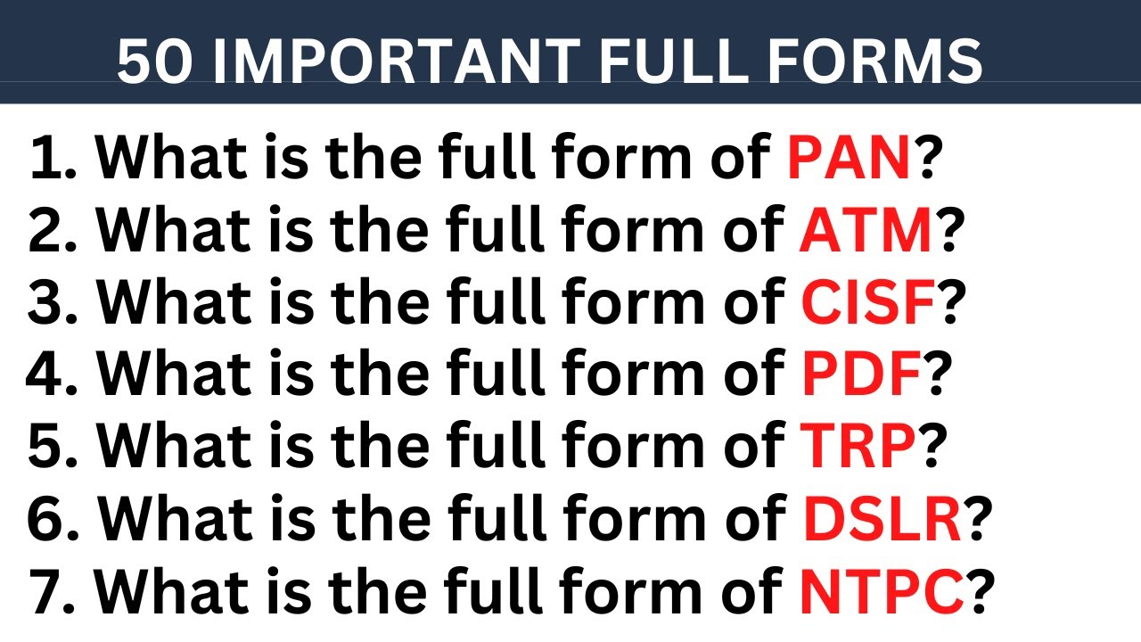50 Most Important GK Full Forms | Full form General Knowledge | Full ...