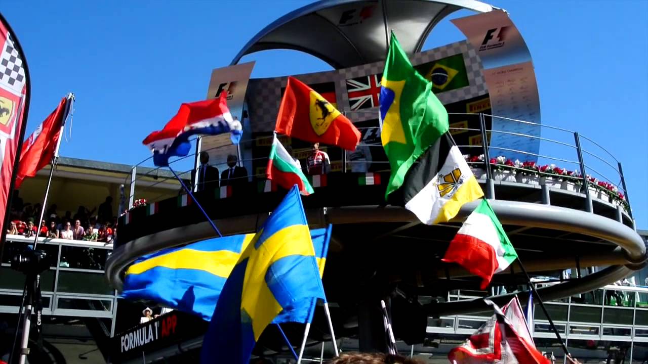 F1 Monza 2015 GP Italy Podium Hamilton Vettel Massa Trophy - YouTube