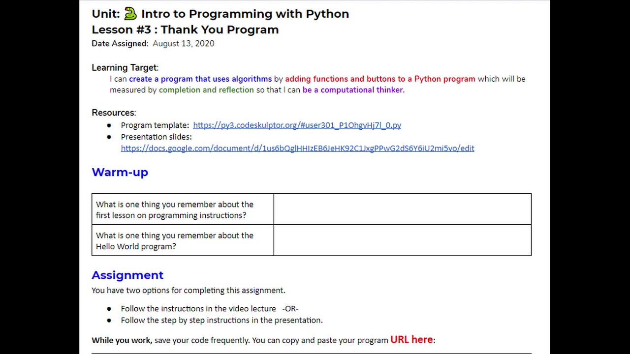 Python Lesson 3 Intro Youtube