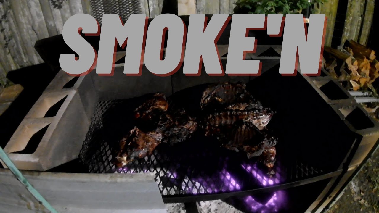 Homemade cinder block smoker and bbq pit; cooking on a homemade block ...