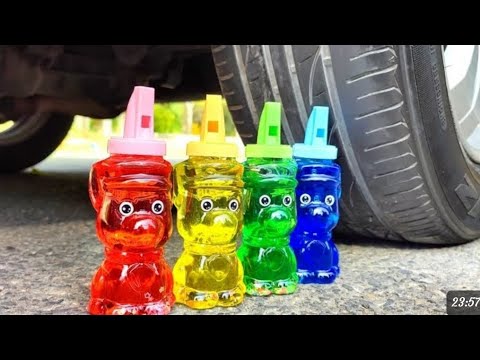 Crushing crunchy breaking soft and crunchy objects with a toy car, food ...