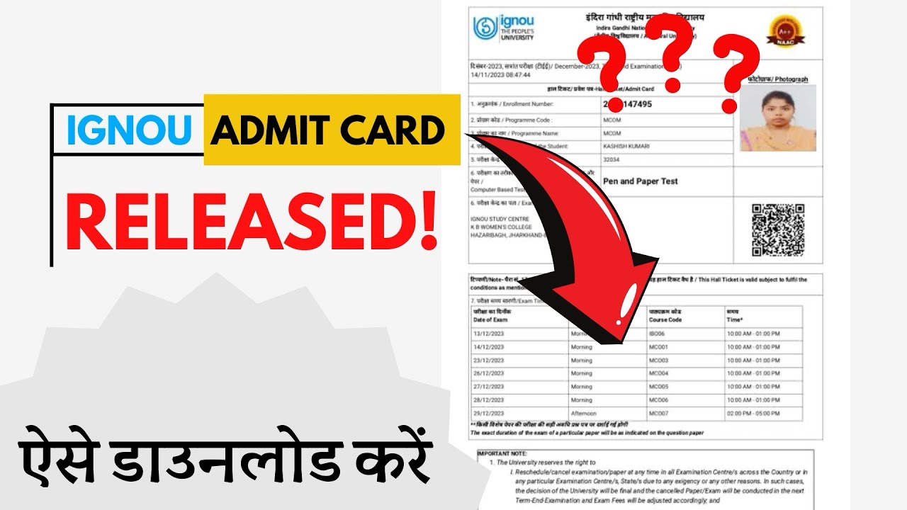 IGNOU Hall Ticket | Admit Card Released for Dec 2024 Term end Exam ...