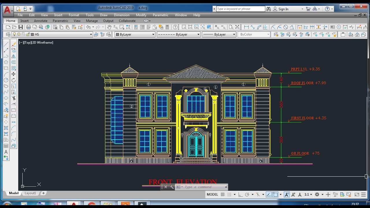 Villa house design 2d floor plans elevations sections g+1 cad drawing ...