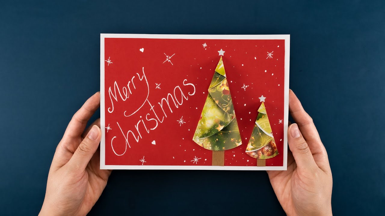 Super Easy Christmas Tree Card with Circle - How to make Christmas Tree ...