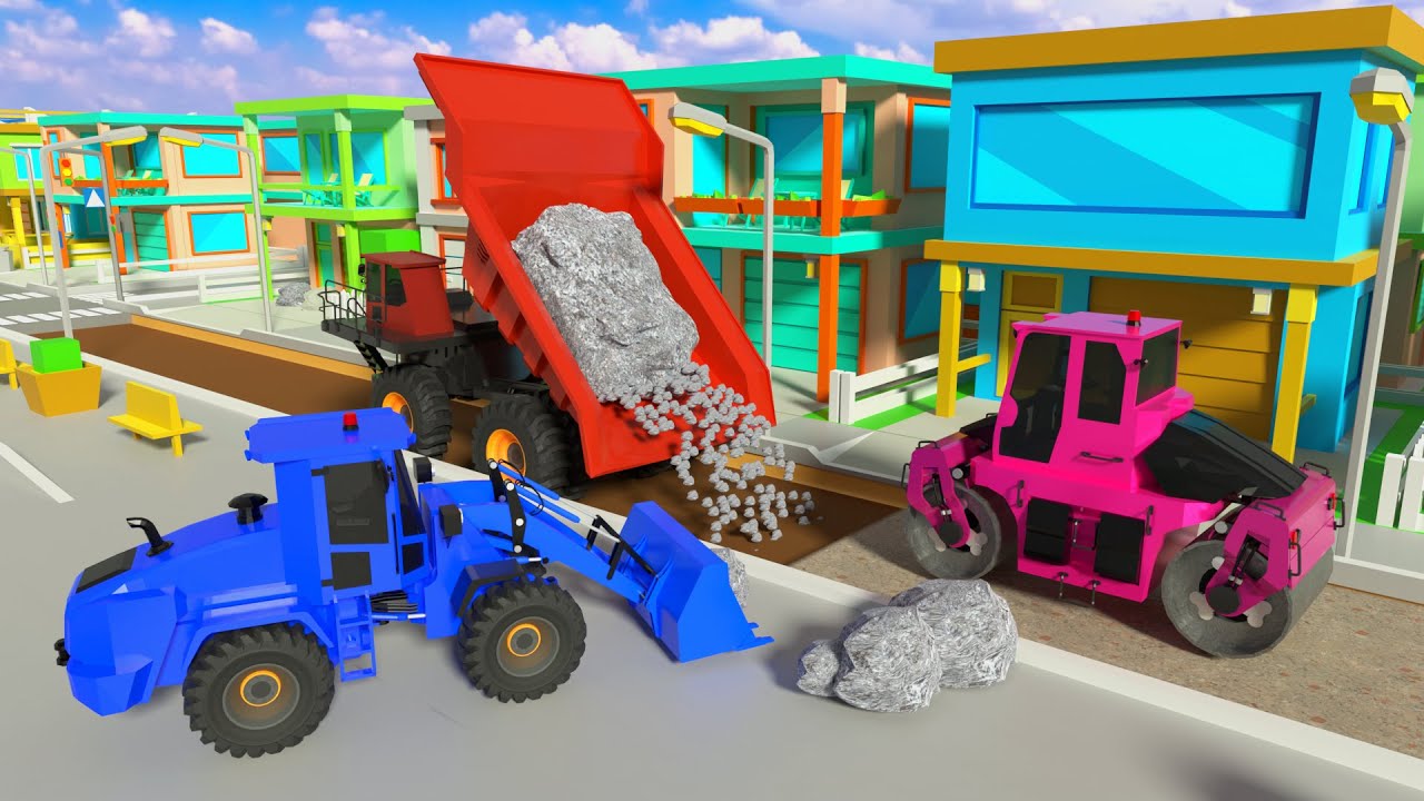 Heavy Machinery at Work! Big Trucks and Excavators Fix the Road | 3D ...