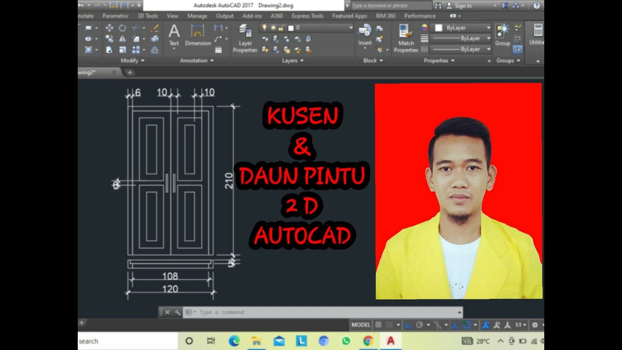 Membuat Kusen Dan Daun Pintu 2D Autocad. (Rectangle-Offside-Line-Trim ...