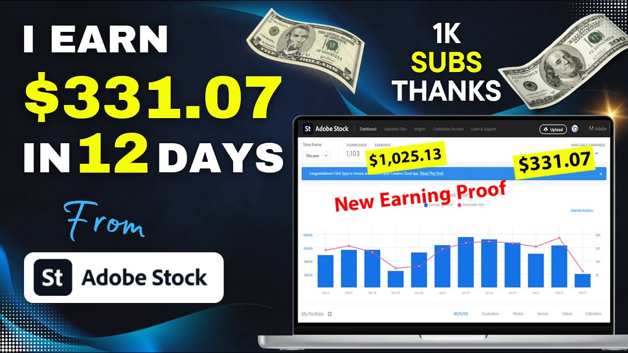 How I Made $331 in 12 Days with Adobe Stock (Proof) | 1K Subscribers ...