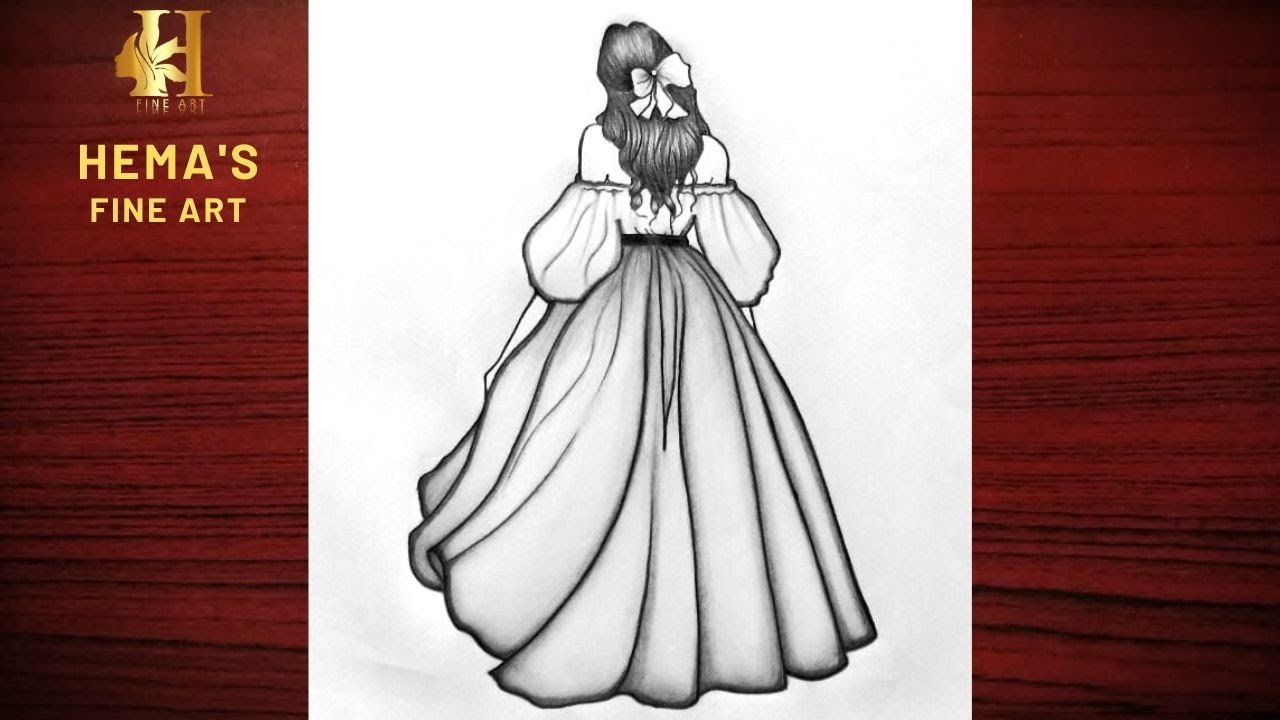 How to draw a girl with beautiful gown-Step by Step || Pencil sketch ...