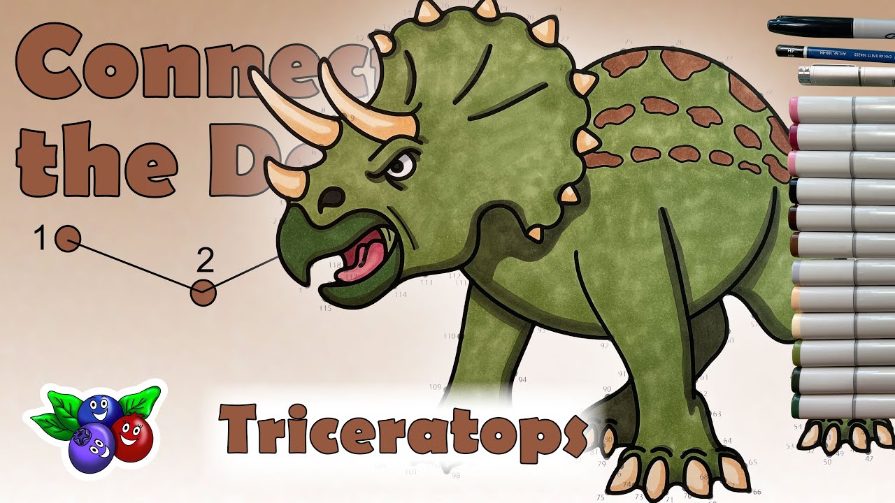 Connect the Dots Drawing - TRICERATOPS - Draw a dinosaur step by step ...