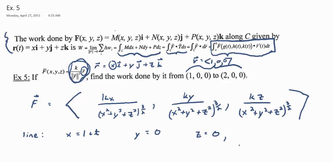 Example: Line Integral of a Vector Field - YouTube