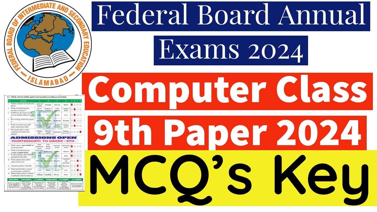 Today's SSC I Computer Paper MCQs Key 2024 Fbise - Class 9th Computer ...