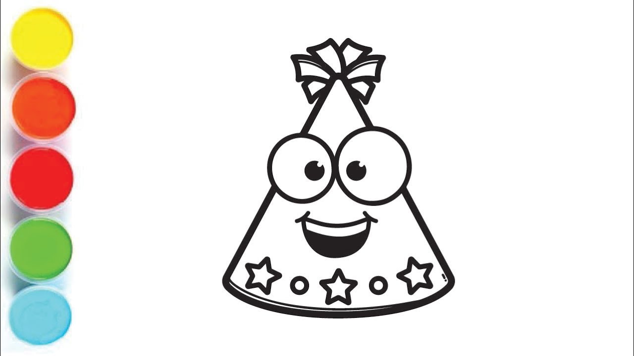 HOW TO DRAW A CUTE PARTY HAT , STEP BY STEP , KIDS COLORING LAND - YouTube