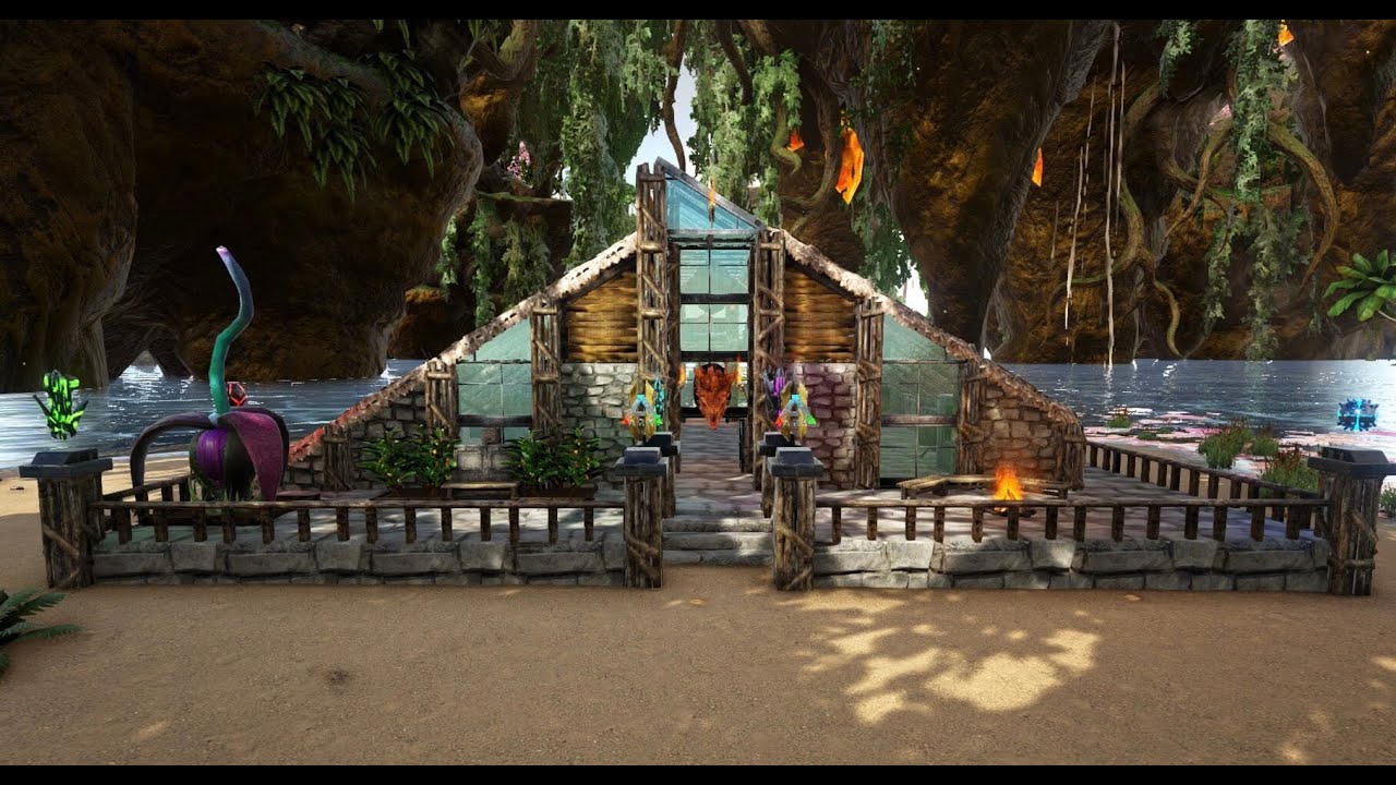 ARK Survival Evolved Beach House With Large Pool Speed Build - YouTube