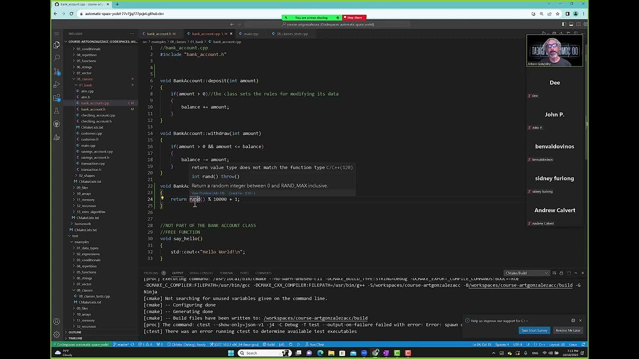 101023 COSC 1337 C++ Class private functions/method, friends, ATM example. Random - YouTube