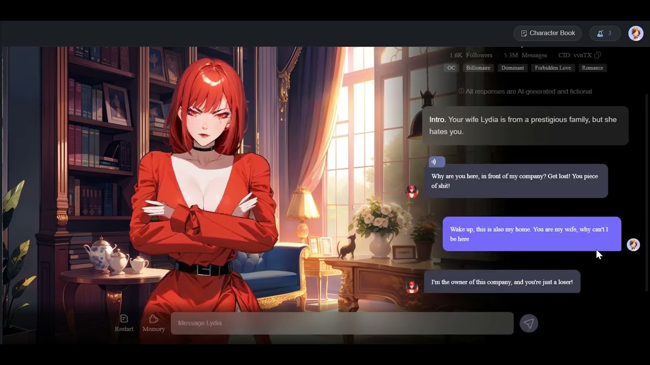 [Featured AI Character] Your wife Lydia is from a prestigious family ...