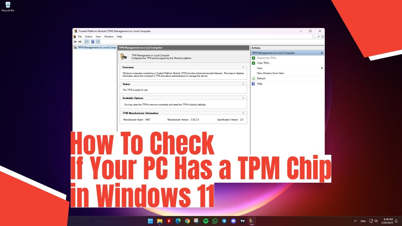 How To Check If Your PC Has a TPM Chip in Windows 11 - YouTube