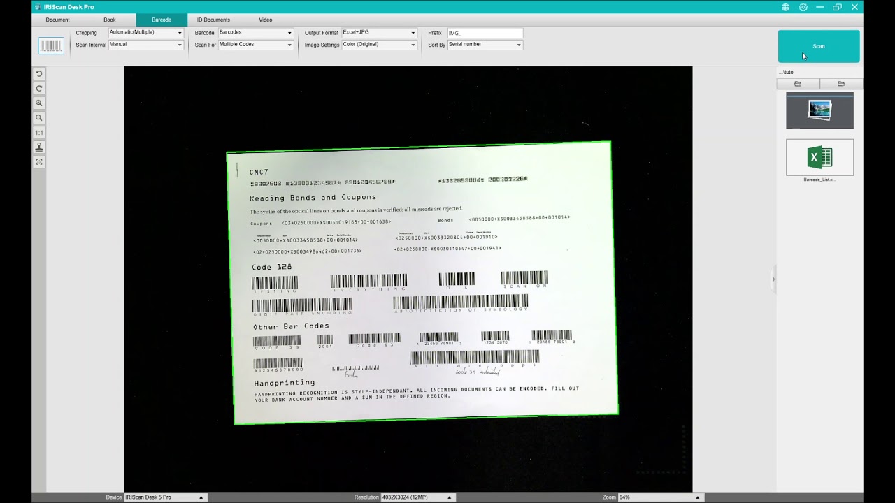 IRIScan Desk - How to scan a barcode and export to an Excel file - YouTube