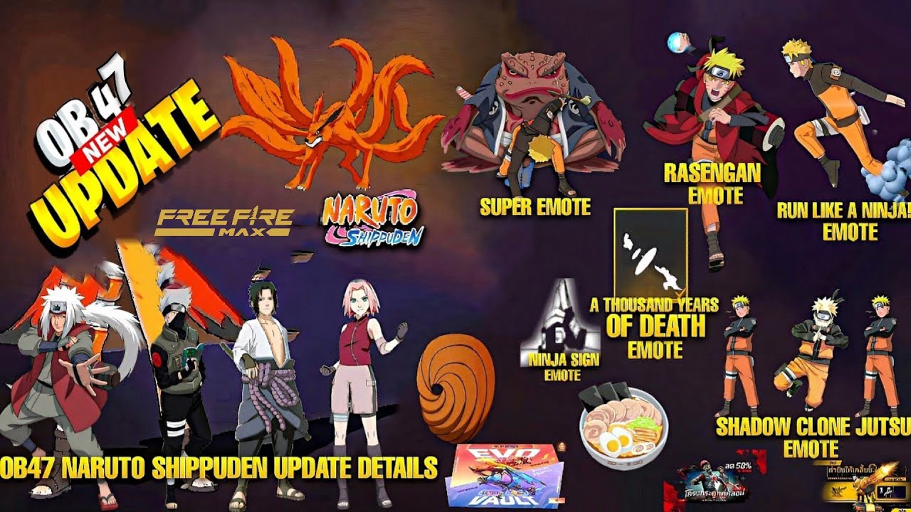 OB47 FREE FIRE X NARUTO SHIPPUDEN UPDATE DETAILS | NEW SUPER EMOTE OF NARUTO NEXT EVO VAULT ...