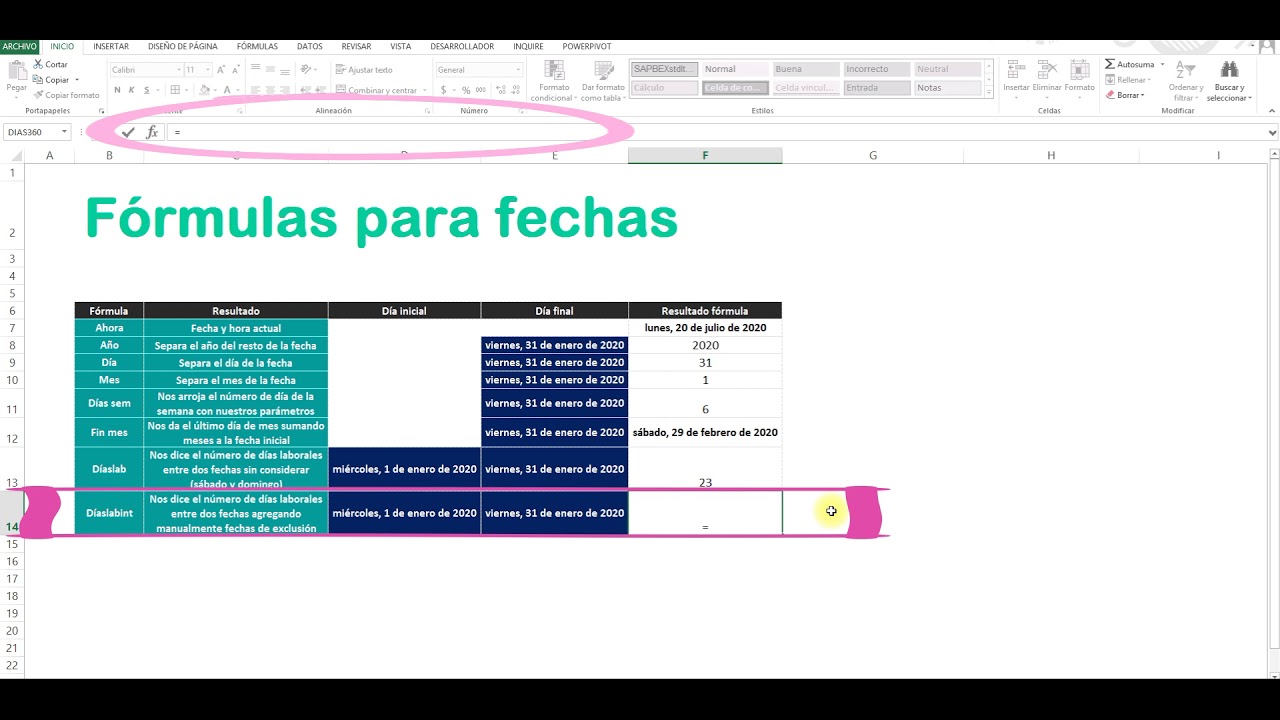 Fórmulas y formatos de fecha (funciones para trabajar con fechas ...