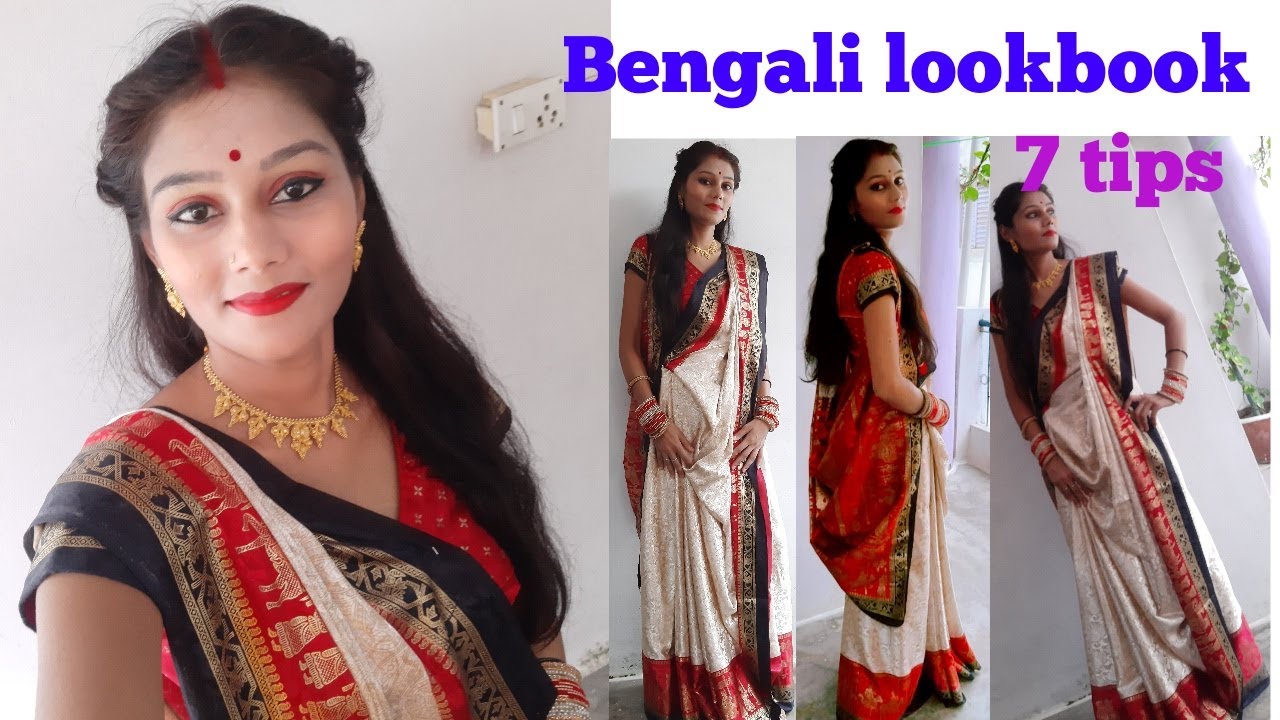 bengali look makeup,hairstyle and saree dropping tips ।।bengali makeup ...