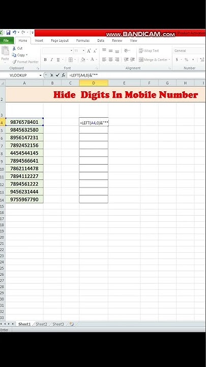 Hide digit in mobile number.#excel #exceltutorial #tutorial #shortsvideo - YouTube