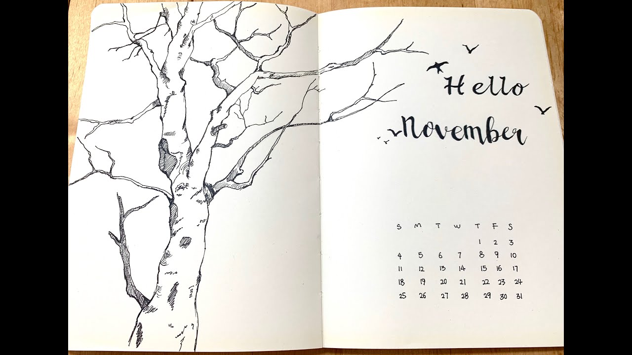 手绘，2020年11月日历 Hand-drawn, line drawing, November 2020 calendar, let's ...