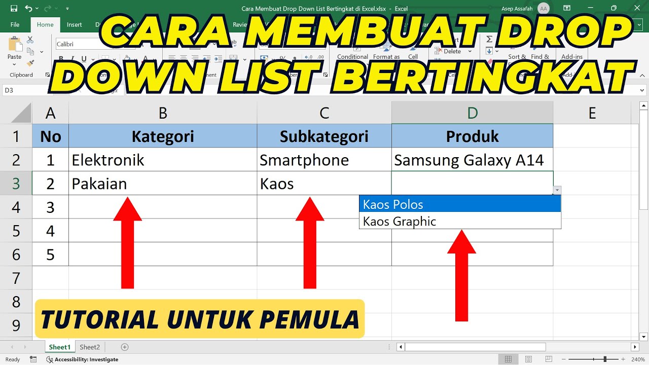 Cara Membuat Drop Down List Bertingkat di Excel (Cascading Dropdown) - YouTube