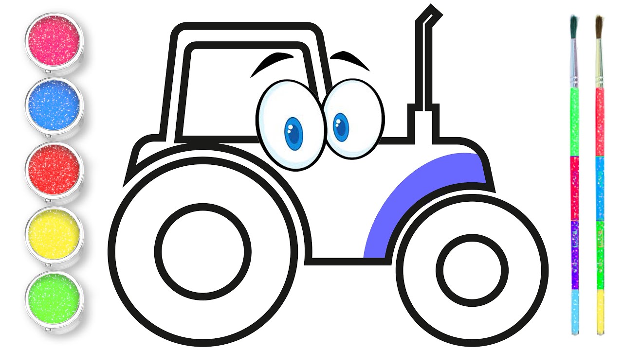 How to draw a blue tractor / Cartoon Coloring book for children blue ...