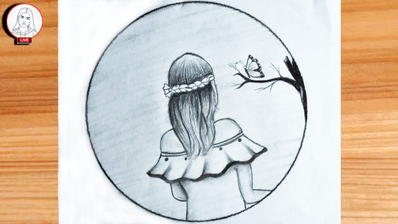How to draw girl / Pencil drawings girl in circle easy - YouTube