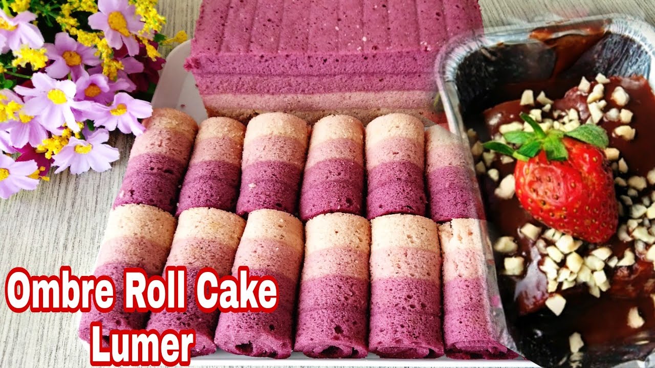 bolu gulung mini ombre - mini taro roll cake - YouTube
