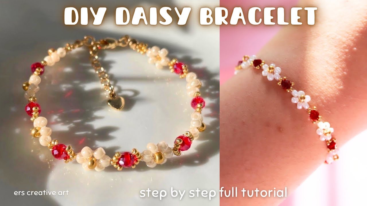 Beaded Daisy Bracelet: Seed Bead Daisy Chain Bracelet Tutorial - YouTube