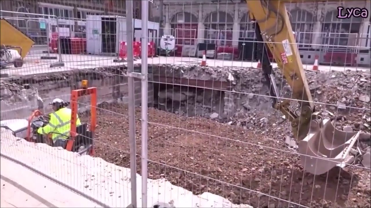 Filling in the underground toilets on Talbot Square - YouTube