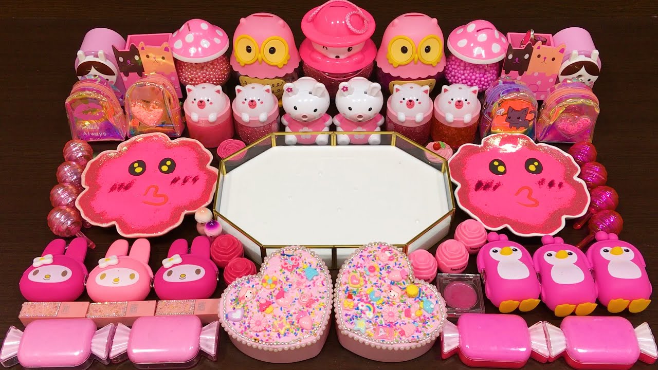 PINK Slime | Mixing Random Things into GLOSSY Slime | Satisfying Slime ...