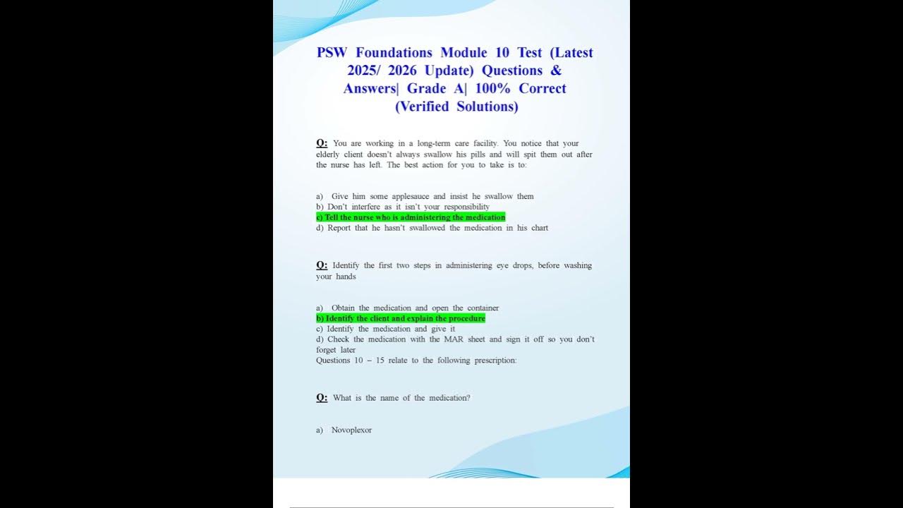 PSW FOUNDATIONS MODULE 10 TEST LATEST 2025 2026 UPDATE QUESTIONS EN ...