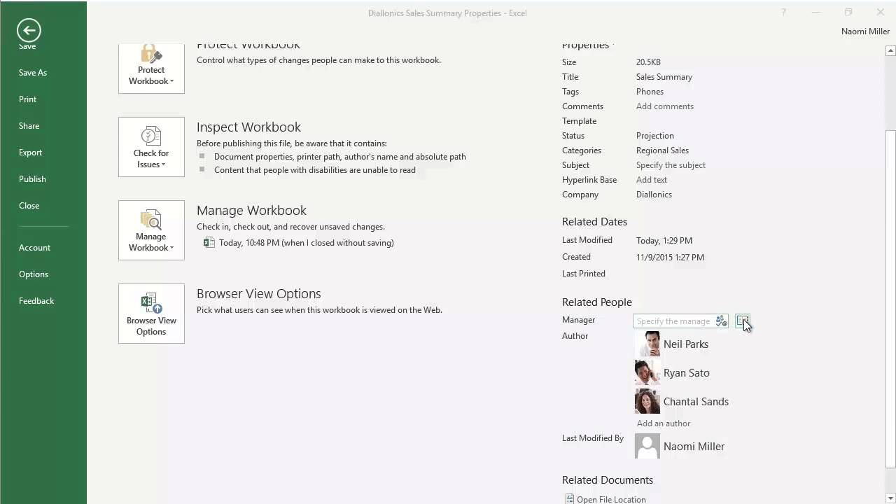 Excel-2016 tutorial Ändern von Excel 2016 Dokument Eigenschaften-Teil-7 ...