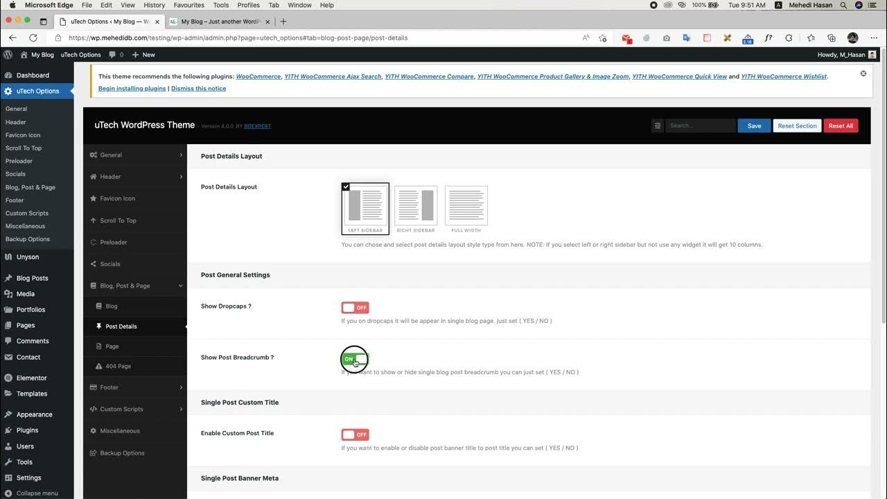 How to show or hide post details breadcrumb - YouTube