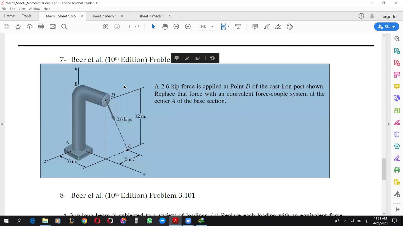 Examples of Equivalent Force Couple System 2D & 3D Static - على نظام ...