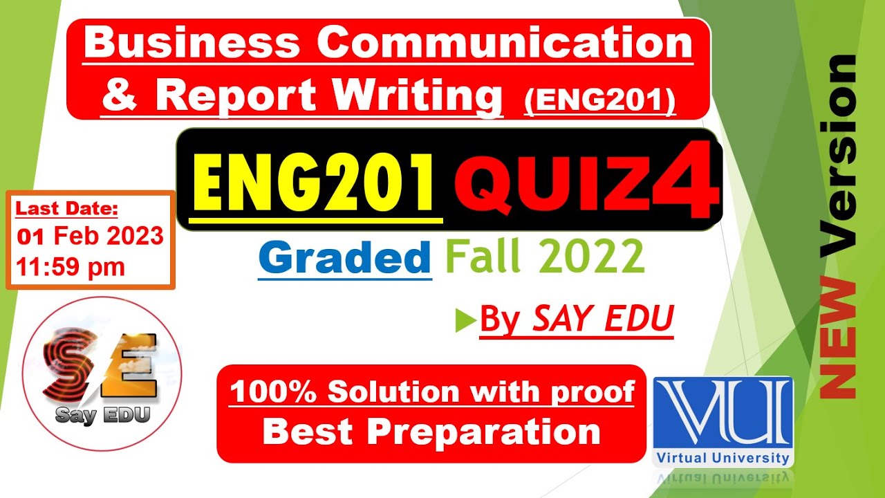 ENG201 quiz 4 solution 2023 fall 2022 || business communication & report || @SAY EDU کہو پڑھو ...