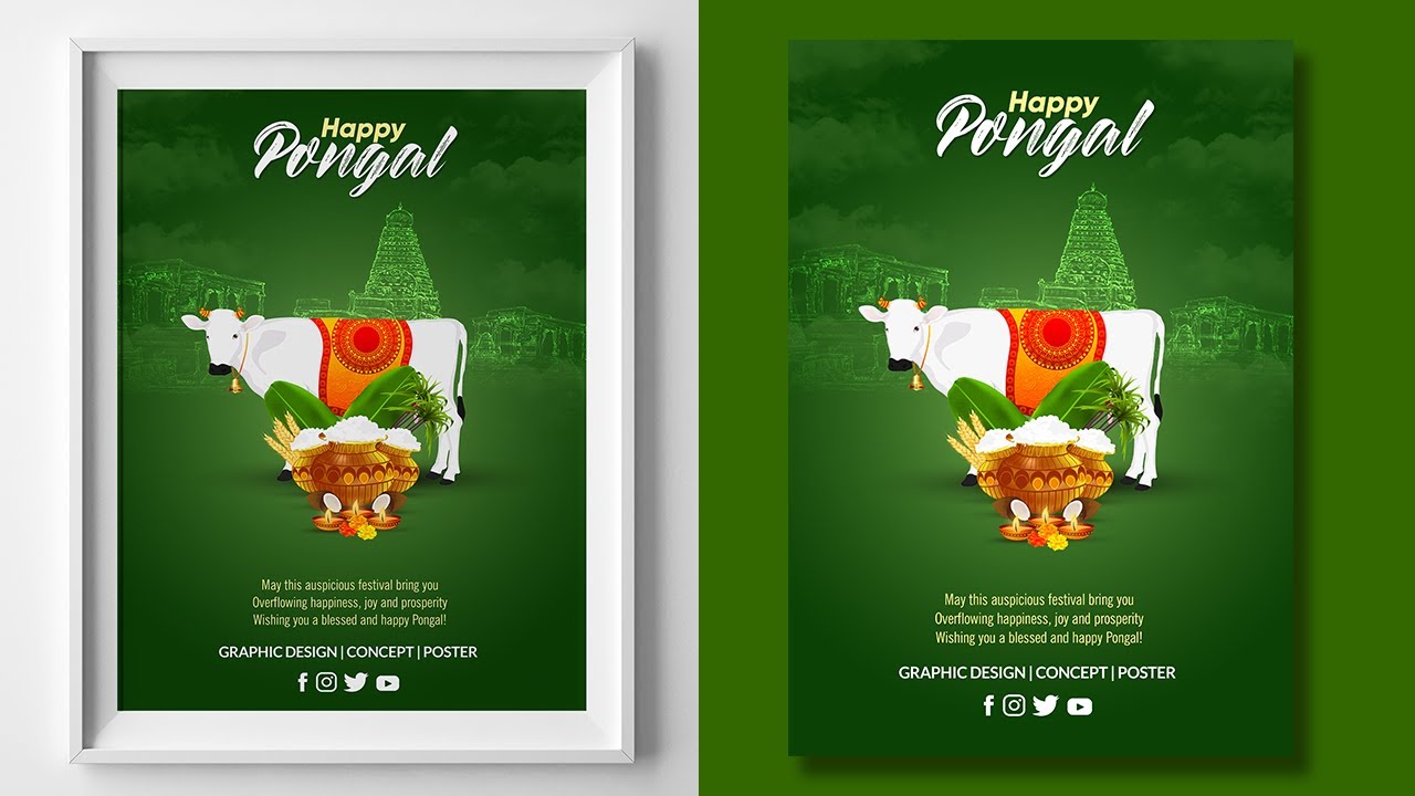 Pongal Banner Design In Photoshop | Pongal Poster Design | Pongal Flyer ...
