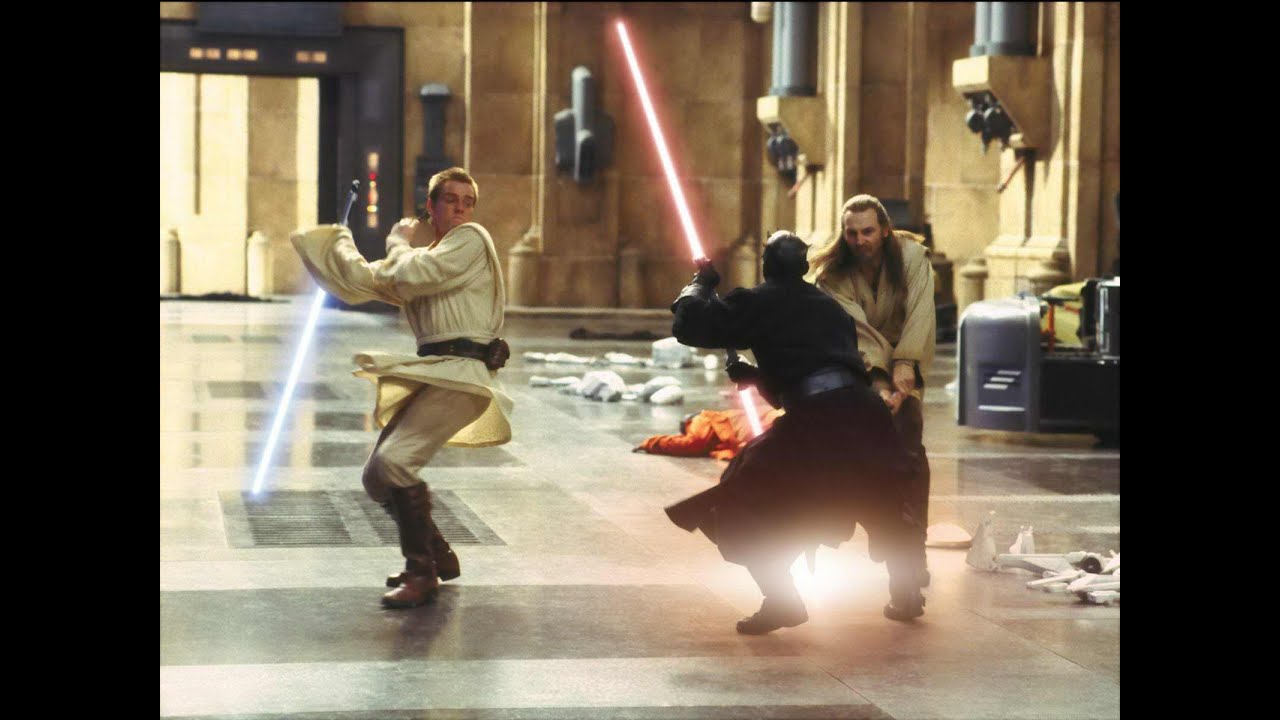 Darth Maul vs Qui-gon Jin and Obi-wan Kenobi full Fight HD - YouTube