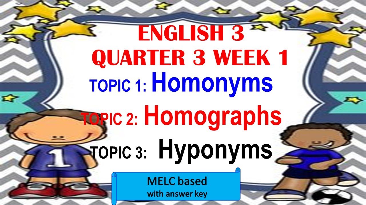 ENGLISH 3 QUARTER 3 WEEK 1 HOMONYMS I HOMOGRAPHS I HYPONYMS - YouTube