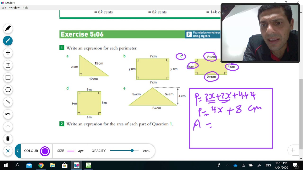 Exercise 5 06 Using Algebra in finding Area and Perimeter - YouTube